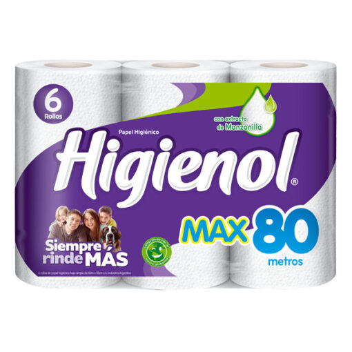 Papel Higiénico Higienol Max Hoja Simple 80 Metros X 6 Rollos Leburé