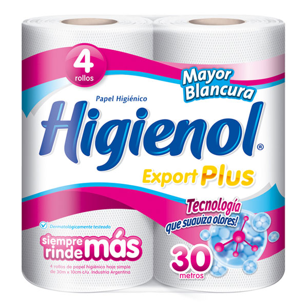 Papel Higiénico Higienol Export Hoja Simple 30 Metros X 4 U Leburé